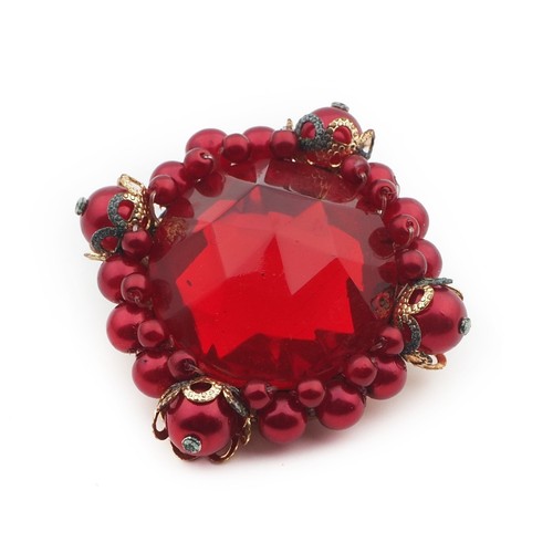 Vintage Czech red glass rhinestone bead pin brooch | eBay