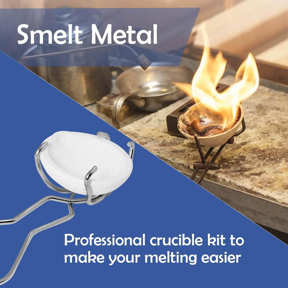 -8 Pcs Crucibles for Melting Metal Kit, 4 Ceramic Quartz Crucibles ...