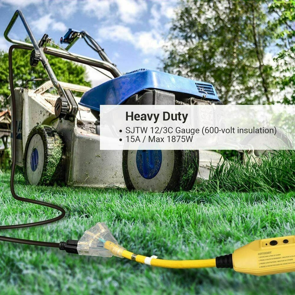 DEWENWILS Tri-Tap GFCI Extension Cord Splitter 12/3 Gauge SJTW 15 Amp ...