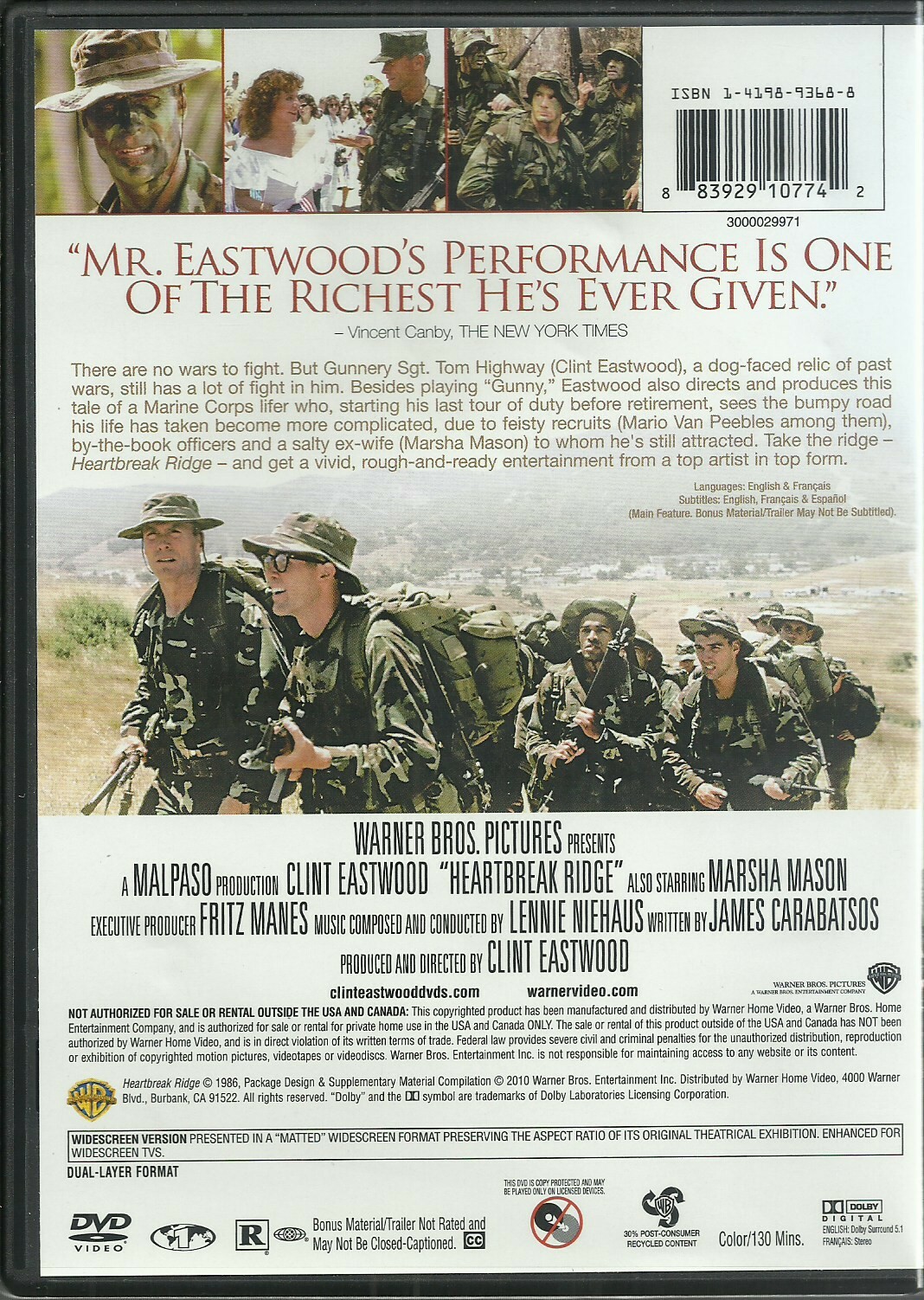 Heartbreak Ridge (DVD, 2010) Clint Eastwood, Marsha Mason 883929107742 ...