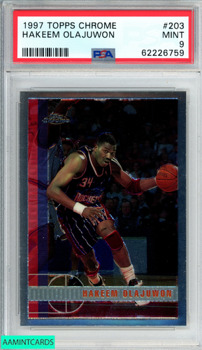 1997 TOPPS CHROME HAKEEM OLAJUWON #203 HOUSTON ROCKETS HOF PSA 9 MINT ...