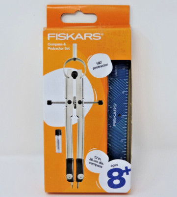 Fiskars 12 Inch Diameter Metal Compass 180 Degree Blue Metal Protractor ...