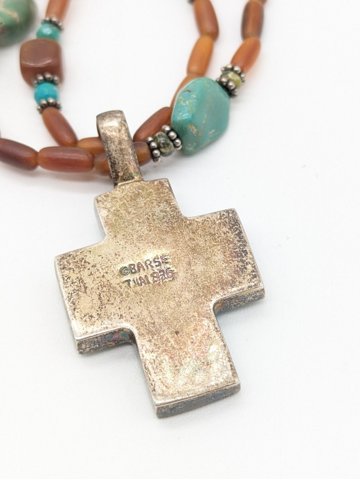 Barse Turquoise Sterling Silver Cross Pendant Double Strand Necklace ...