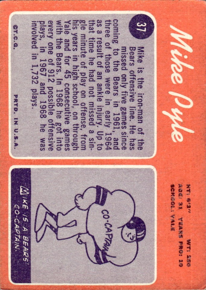 1970 TOPPS MIKE PYLE 37 VG FOOTBALL CHICAGO BEARS | eBay