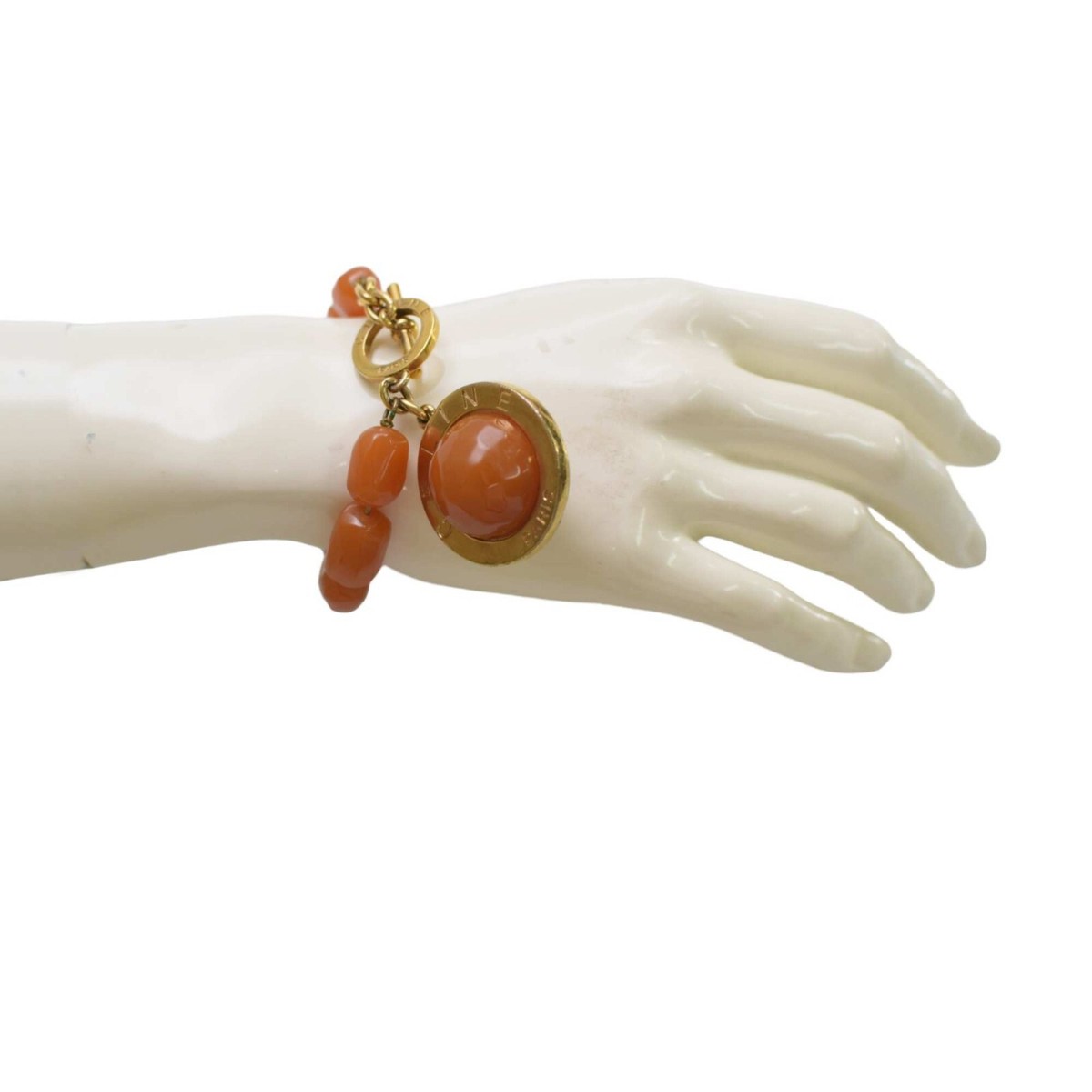 Celine Brown Stones and Gold tone Bracelet Accessory w. Logo Celine Brown Stones and Gold tone Bracelet Accessory w. Logo