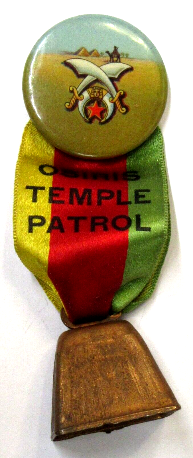 1920's Shrine OSIRIS TEMPLE PAROL 1.25 pinback w/BELL fob ribbon Mason ...