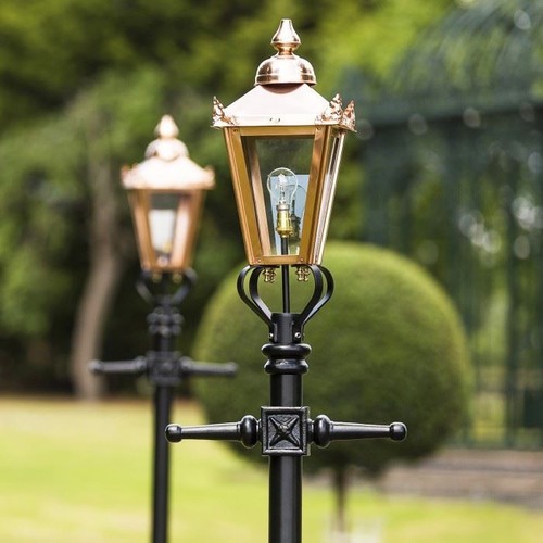 Deluxe 2.3m Copper Traditional Victorian Cast Iron Garden Lamp Post Set ...
