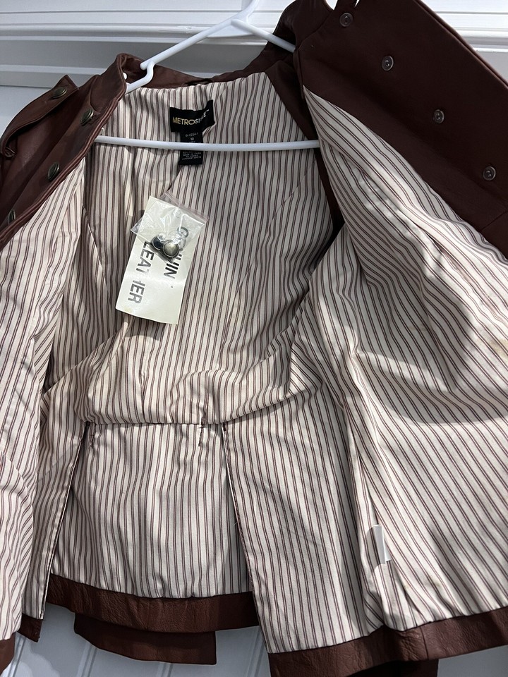 NWT Women's Vintage MetroStyle Leather Jacket Double Button Front SZ 10 ...