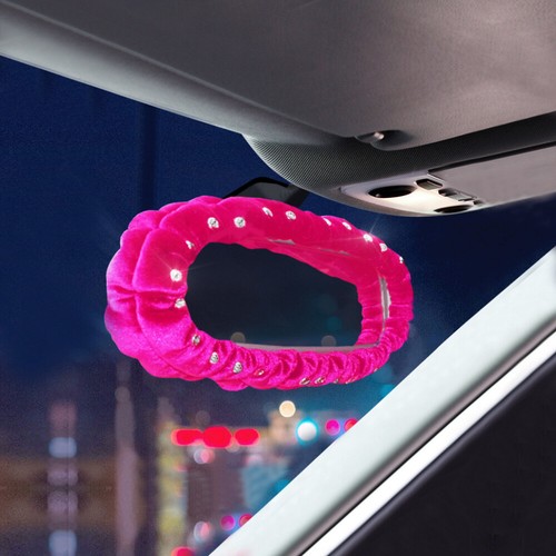 Pink Car Plush Diamond Rearview Mirror Cover Decor For Auto Interior ...