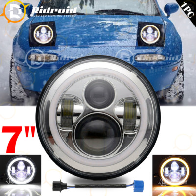7inch LED Headlight Halo Angel Eye Headlamp For 90-97 Mazda NA Miata ...