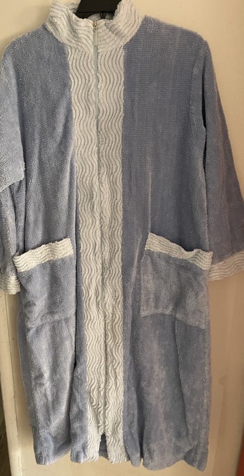 STAN HERMAN 2 Tone Blue Long Zip Chenille Robe - Size 1X - Good ...