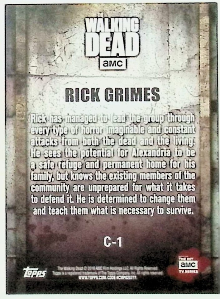 2016 TOPPS WALKING DEAD SEASON 5 CHARACTER PROFILES #C-1 RICK GRIMES NM | eBay