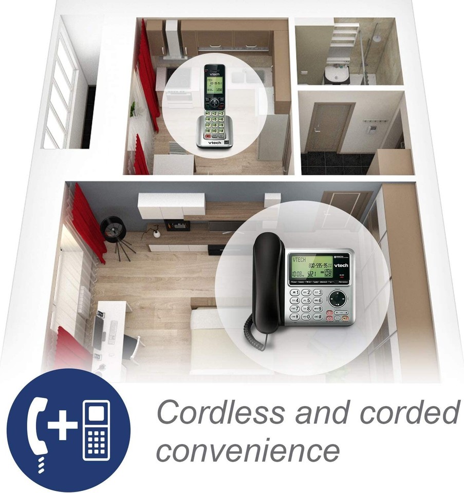 VTech CS6649-5 DECT 6.0 Expandable Corded/Cordless Phone with Answering ...