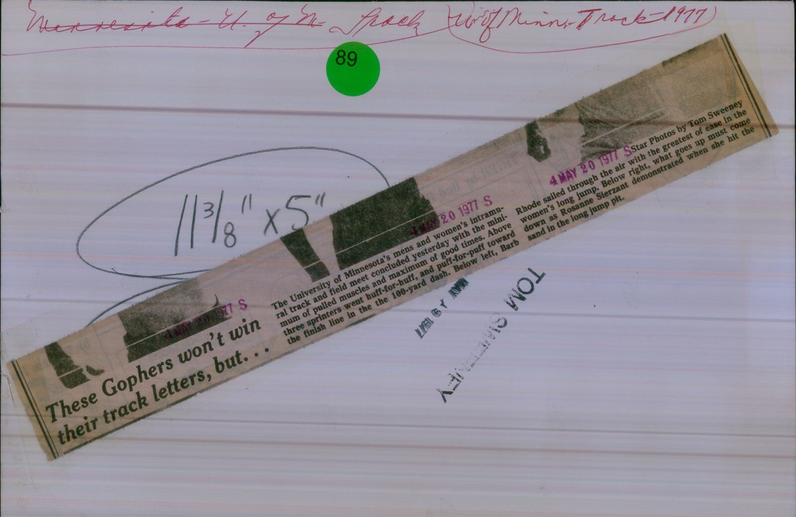 LG861 1977 Original Tom Sweeney Photo UNIVERSITY OF MINNESOTA Gophers ...