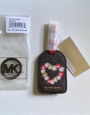 MICHAEL KORS Travel MK Brown Logo Floral Heart Luggage Tag New With ...