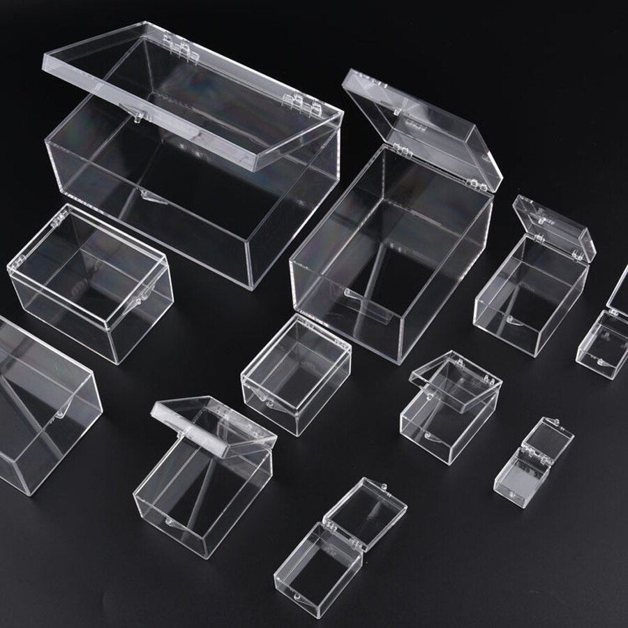 Clear Plastic Storage Box with Hinged Lid Jewelry Display Beads ...