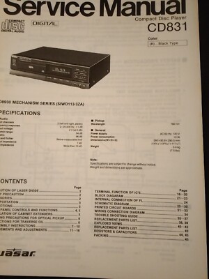 Quasar CD831 Service Manual Compact Disc Player Original | eBay