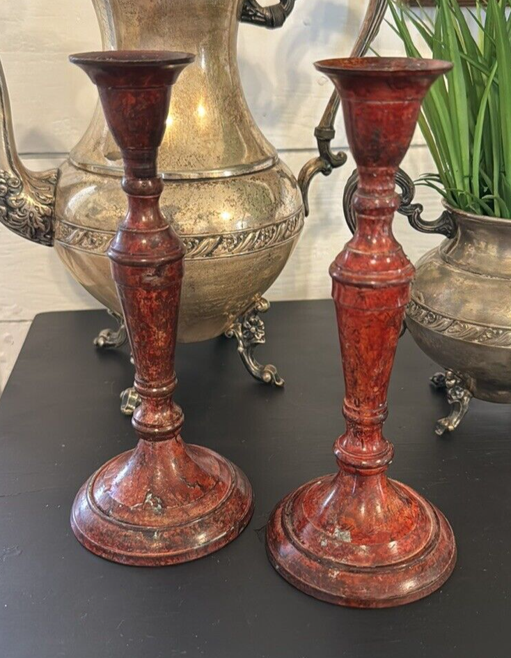 Set of 2 Vintage Metal Red Candlesticks Taper Candleholders Made in ...