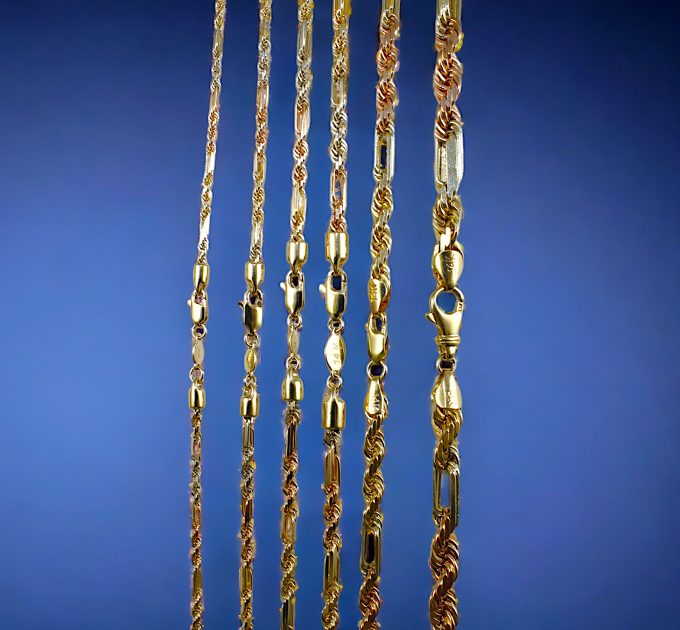 14K Tri Color Gold SOLID Figaro Rope Milano Necklace Bracelet Chain 2 ...