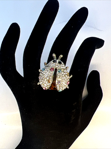 Ladybug Gold Tone Multi Color Rhinestone Statement Ring Sz 8 Insect ...