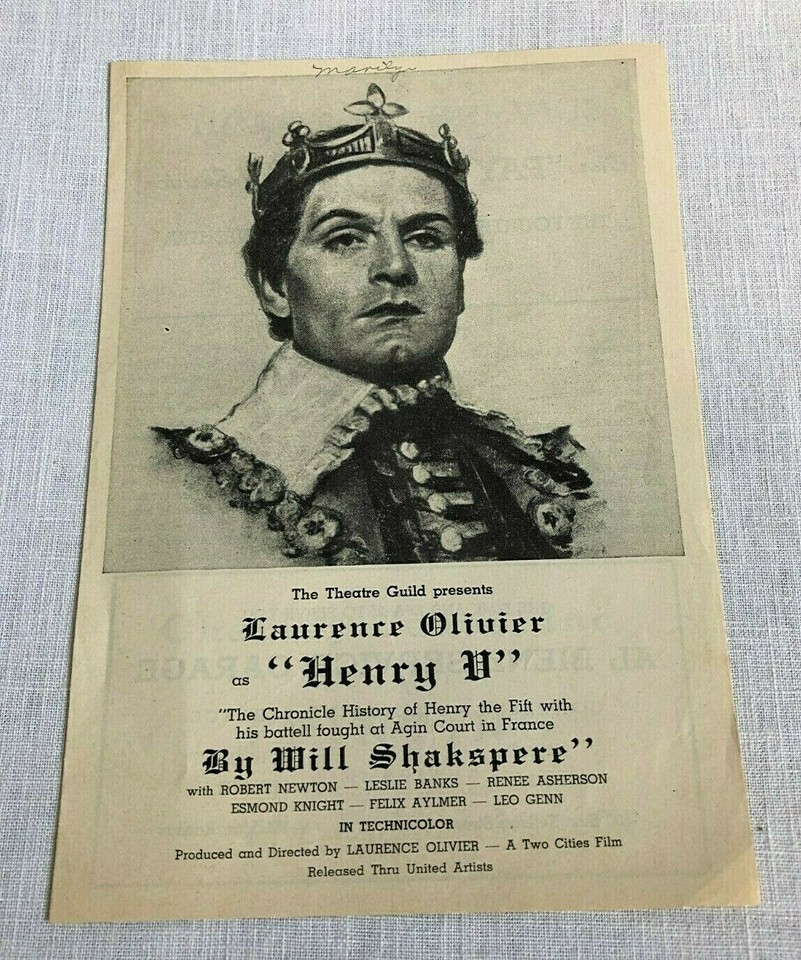 Movie Programs Laurence Olivier in Henry V and Hamlet 1946 & 1948 ...
