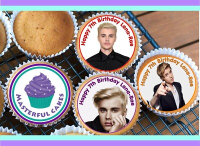 24 PERSONALISED JUSTIN BIEBER EDIBLE RICE PAPER CUP CAKE TOPPERS | eBay UK