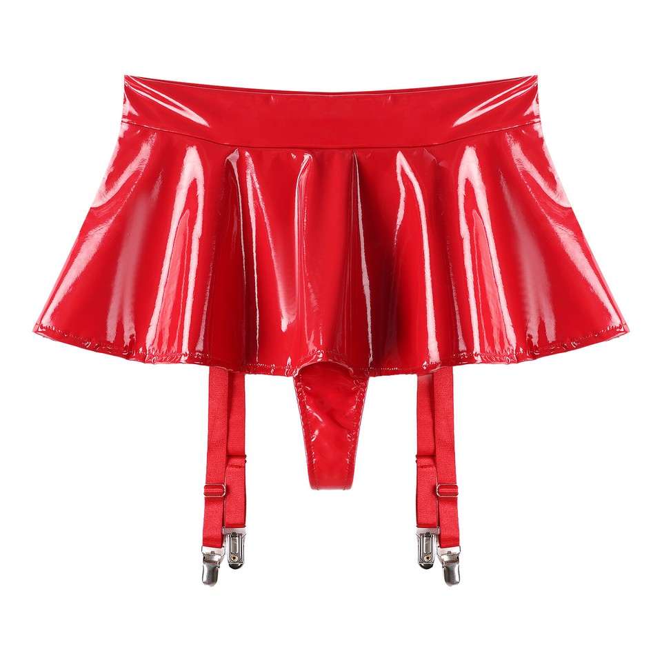 Women's Wet Look PVC Leather Skirt Garter Belts Suspender Belt with ...