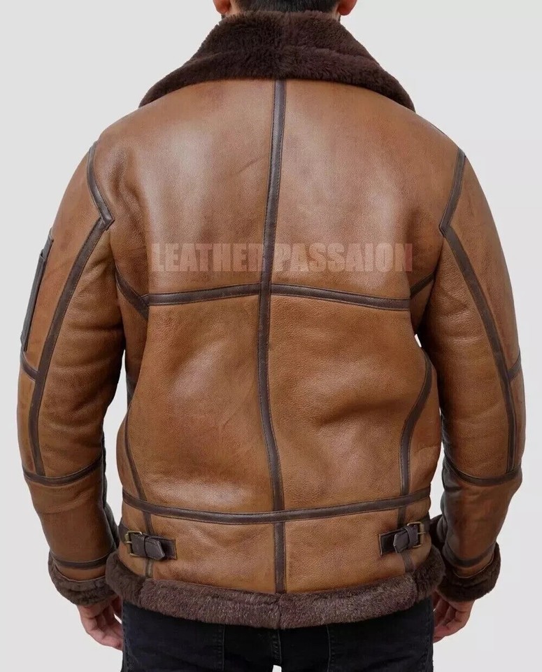 Brown RAF B3 Bomber Aviator Fur Irvin Soft Sheepskin Shearling Leather ...