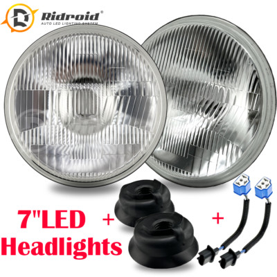 Pair 7 Inch LED GLASS Headlights Round Original Classic Look Conversion ...