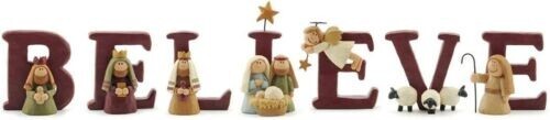 Blossom Bucket BELIEVE Nativity Scene Christmas 7 Piece 1.75" Resin ...
