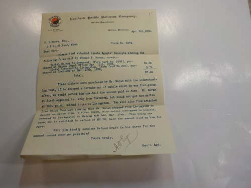 Antique Letter 1898 Car Cattle Northern Pacific Railway Company Helena ...