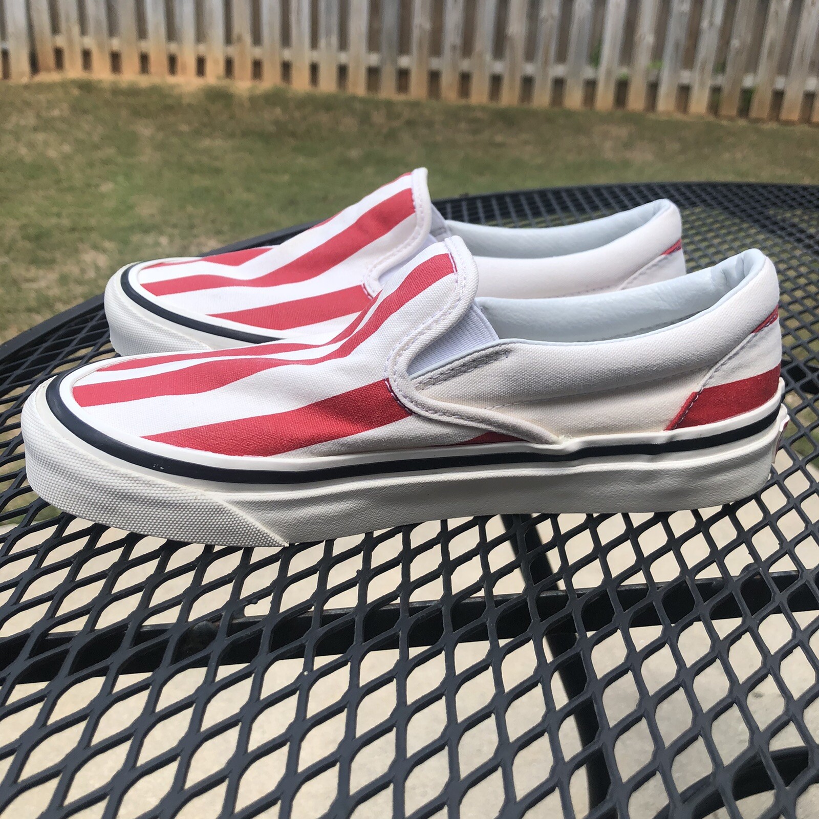 Vans Style 98 Striped Red White Canvas Slip On Skater… - Gem