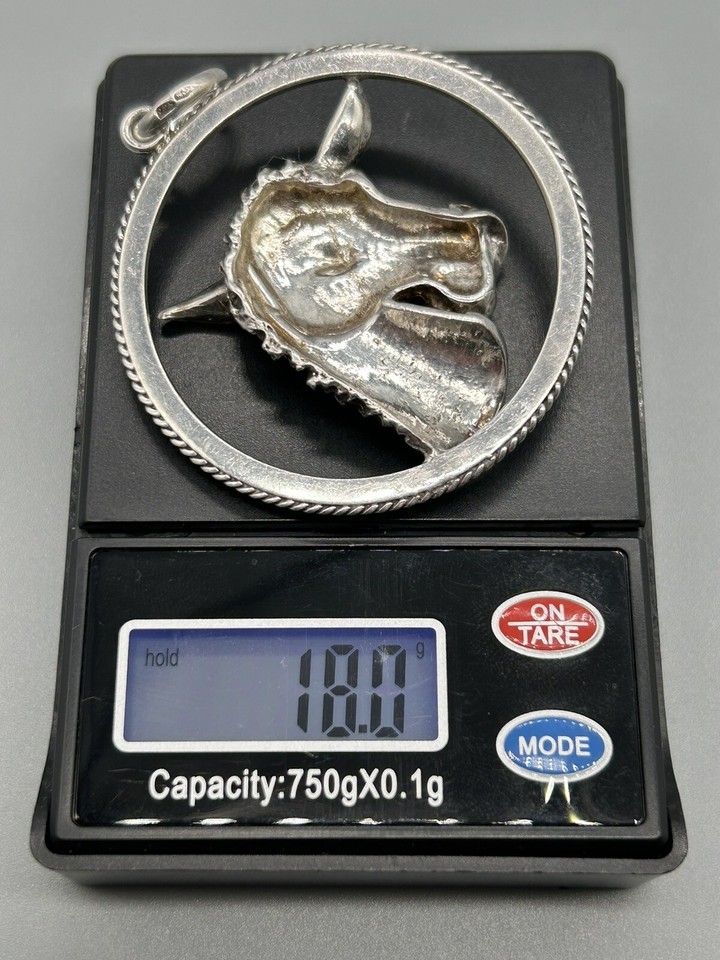 Vintage Sterling Silver 925 Round Big Pendant Donkey Horse | eBay