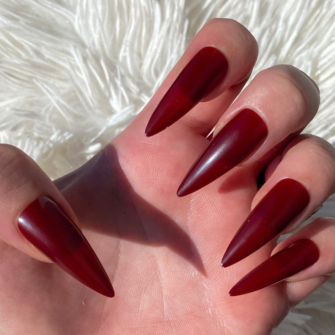 Dark Red Pointy Nails