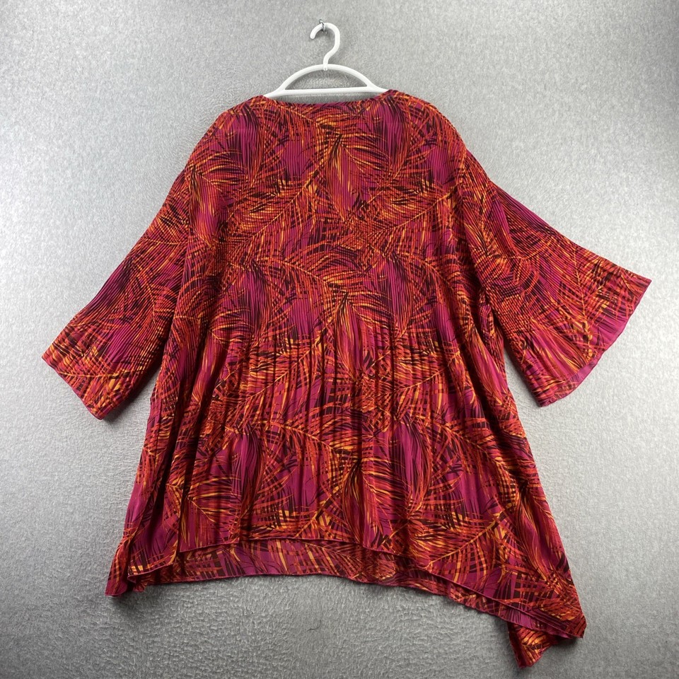 Catherines 5X Burgundy Orange Pleated Tunic Top 3/4 Sleeve V-Neck Woven ...
