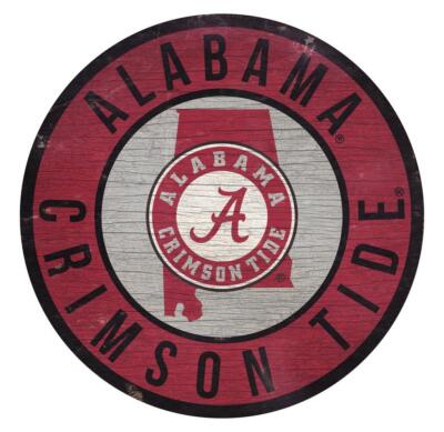 Alabama Crimson Tide 12 Inch Wood Sign Round State Design [NEW] NCAA ...