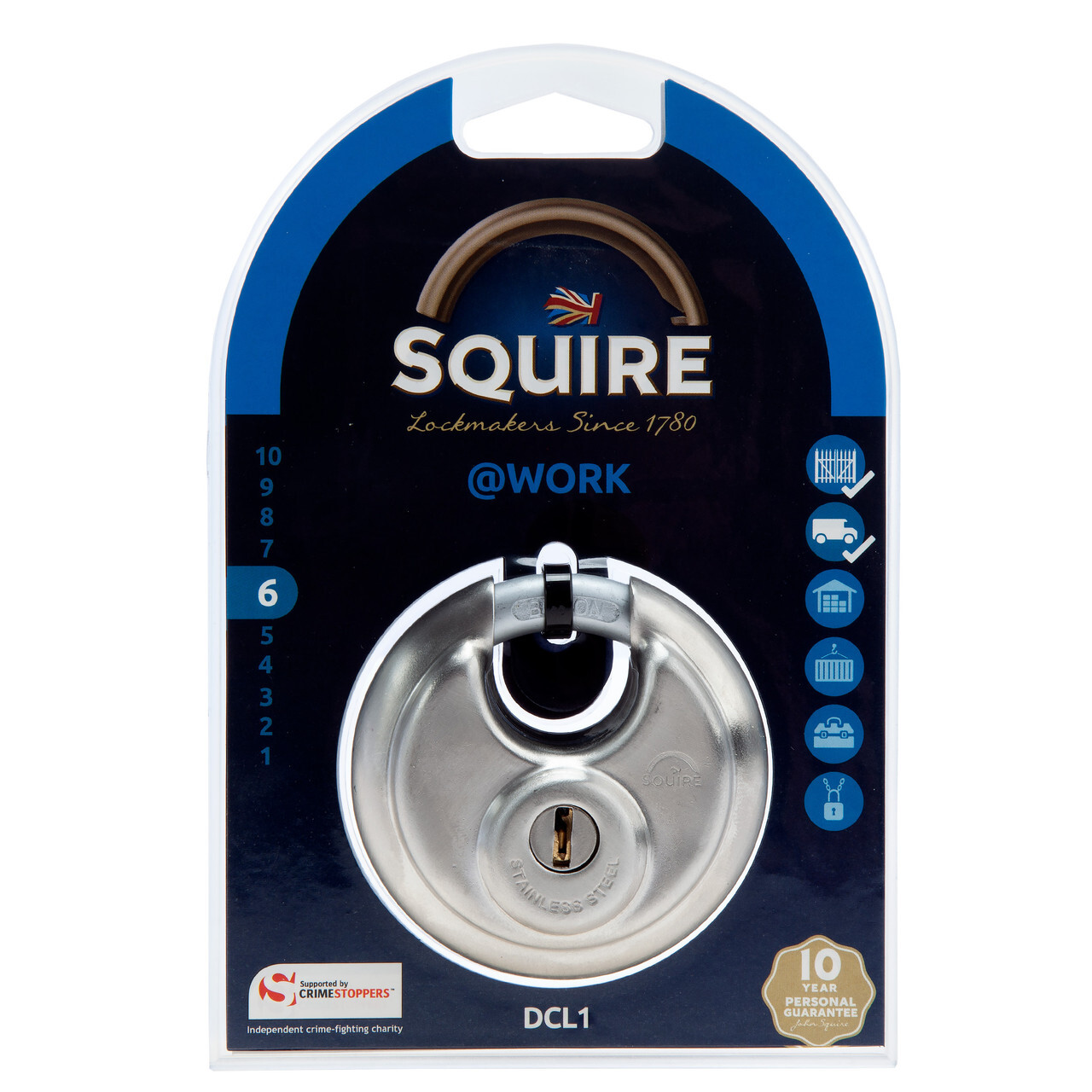 Henry Squire Boron Disc Style Padlock 70mm 2 keys Shackle Diameter 9 ...