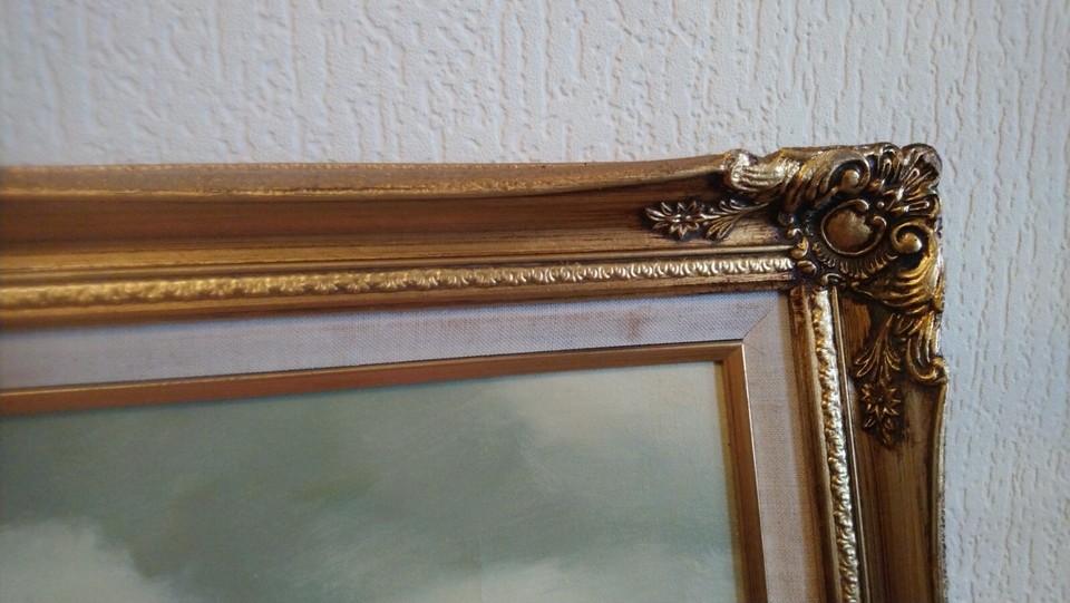 STUNNING FOREST TREES RIVER & SNOW CAPPED MOUNTAINS LANDSCAPE OIL ...