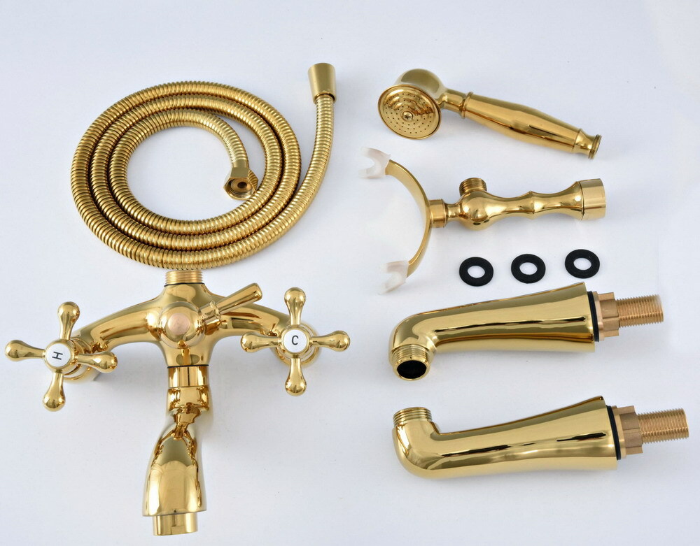 Gold Color Brass Deck Mounted Bathroom Claw foot Tub Faucet Mixer Tap ...