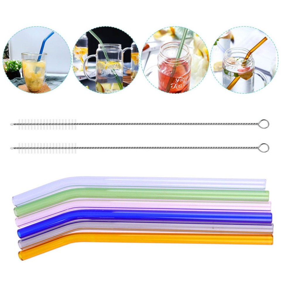 6pcs Glass Drinking Straw Straw Colorful Water Straw Bent Straw with ...