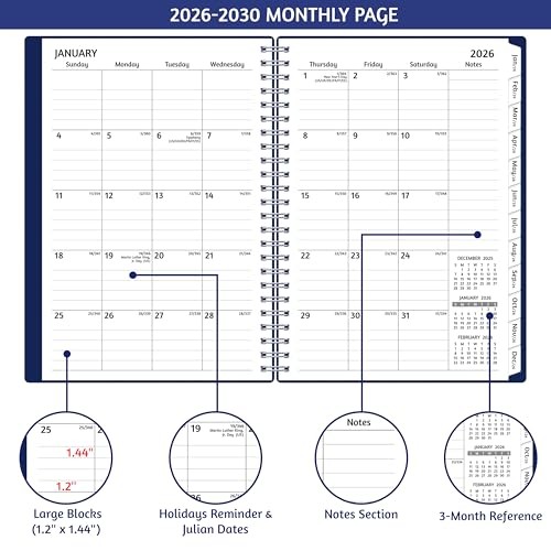 Monthly Organizer With Tabs 5-Year Monthly Planner 2026-2030 - Spiral ...