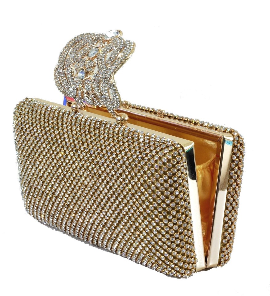 Gold Bling Diamond Crystal Diamante Evening bag Clutch Purse Bride ...
