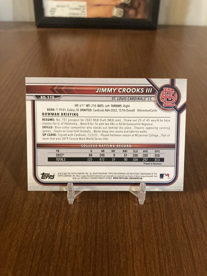2022 Bowman Draft Jimmy Crooks III 1st Bowman St. Louis Cardinals #BD ...