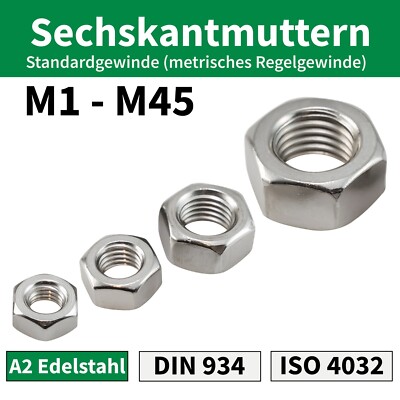 Sechskantmuttern Edelstahl M8 M7 M10 M12 M14 M18 M6 Mutter DIN 934 ...