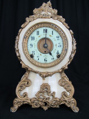 Antique cast iron clock ANSONIA? KROEBER? mantel FIGURAL large ...