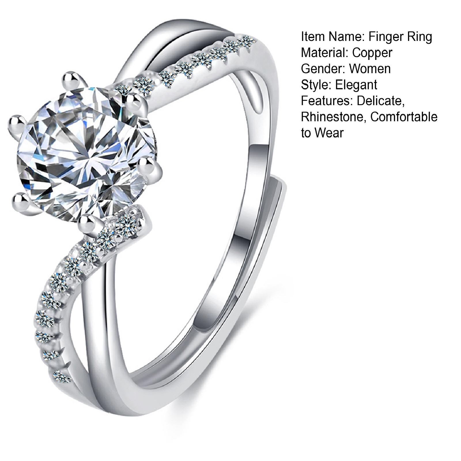 Wedding Ring Opening Decorative Dazzling Rhinestone Women Finger Ring ...