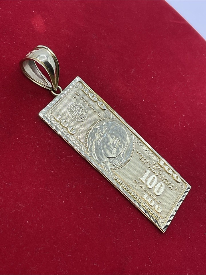 BEAUTIFUL Solid 10K Yellow Gold $100 ONE HUNDRED DOLLARS BILL Charm ...