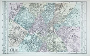 1883 LARGE MAP PLAN LEEDS RAILWAY STATION HOLBECK WARD WORTLEY BANK ...