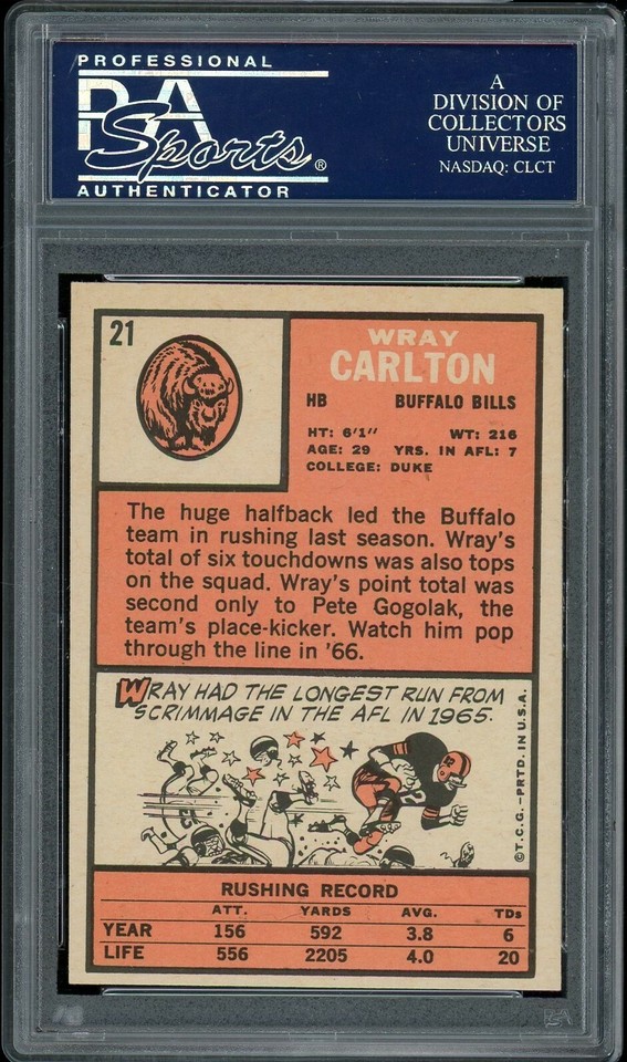 1966 Topps Football #21 Wray Carlton PSA 8 | eBay