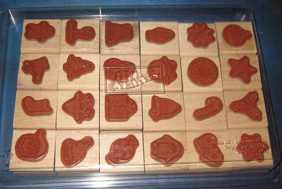 Stampin' Up! JOLLY BINGO BITS Holiday Rubber Stamps RARE! Wood Mount ...